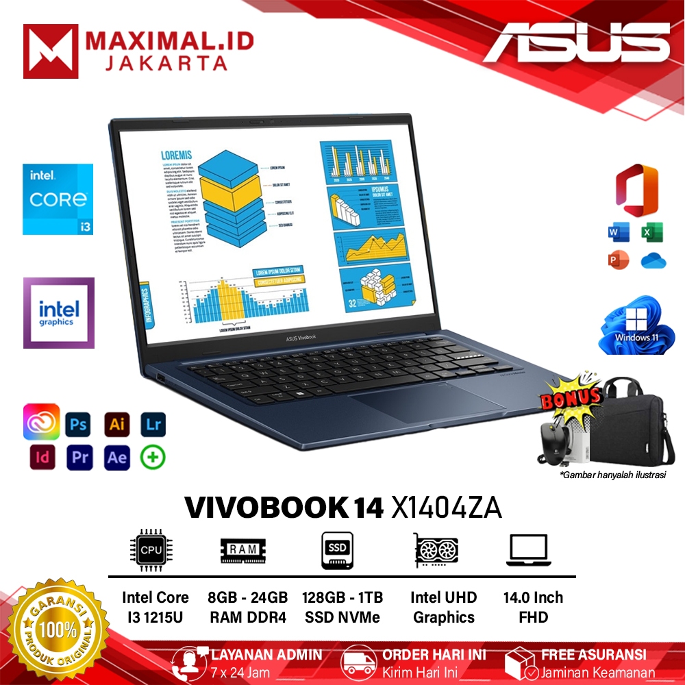 Jual Laptop Asus Vivobook 14 X1404ZA Intel i3 1215U Ram 24GB 1TB SSD FHD Windows 11 Home ...
