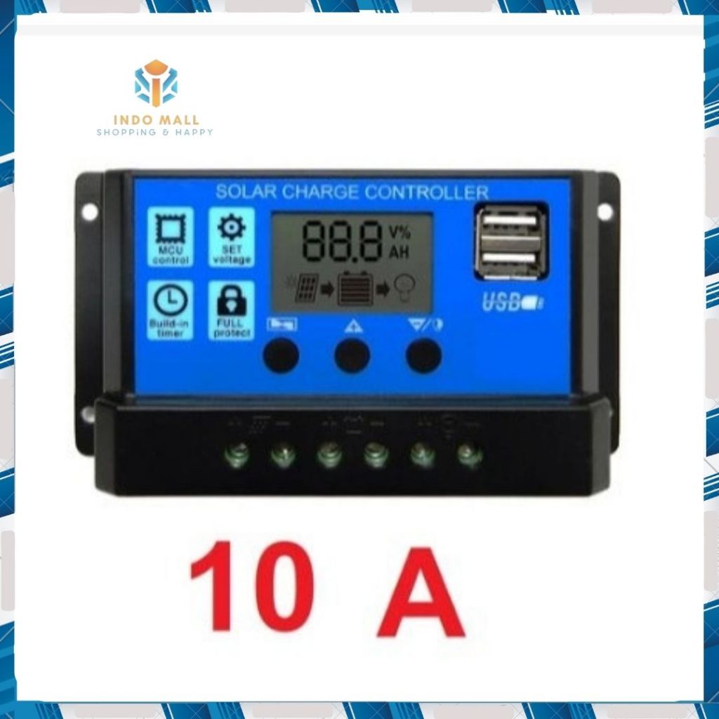 Jual Solar Charge Controller LCD LED Display Solar PWM 12V/24V 10A USB Panel Surya Charge ...