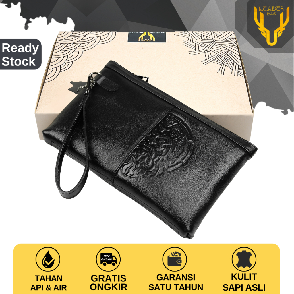 Jual Handbag Pria Kulit Sapi Asli Leaderbag Hitam Waterproof Tas Tangan ...