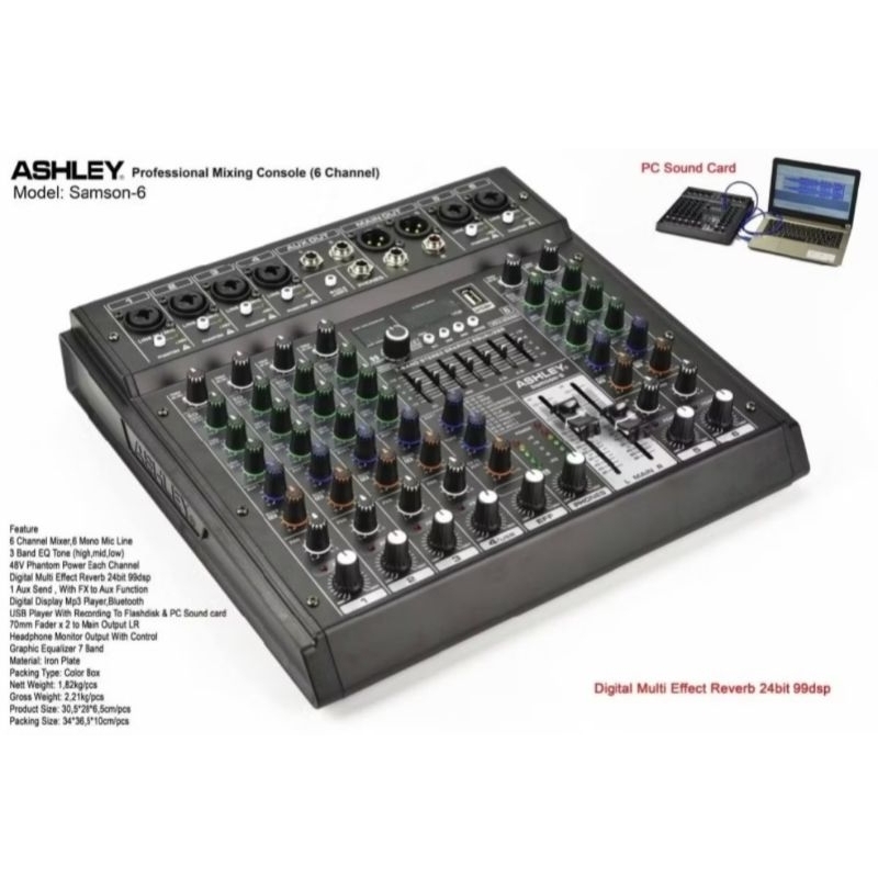 Jual Mixer Ashley Samson 6 Original 6 Channel Bluetooth - Soundcard | Shopee Indonesia