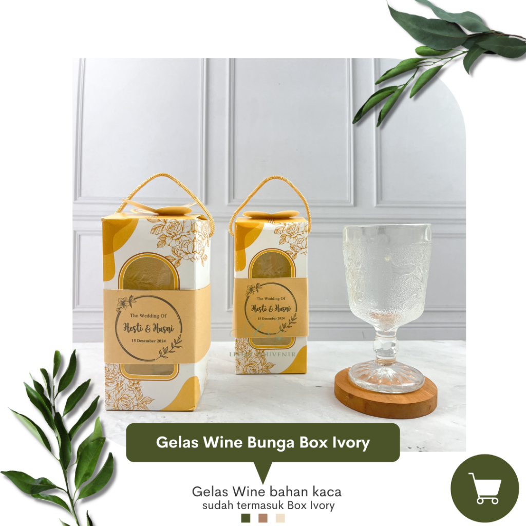 Jual Souvenir Gelas Kaca Wine Bunga Kemas Box Ivory Free Kartu Ucapan ...
