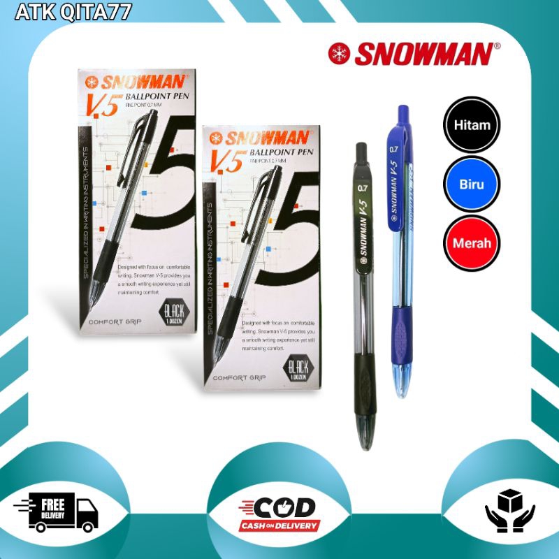 Jual Ballpoint Pen Snowman V5 / Pulpen Snowman 0,7 mm 1 Lusin 12 Pcs ...