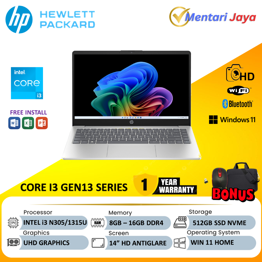 Jual Laptop HP 14 Core i3 Gen13 1315U N305 RAM 16GB 512GB Ssd Windows11 ...