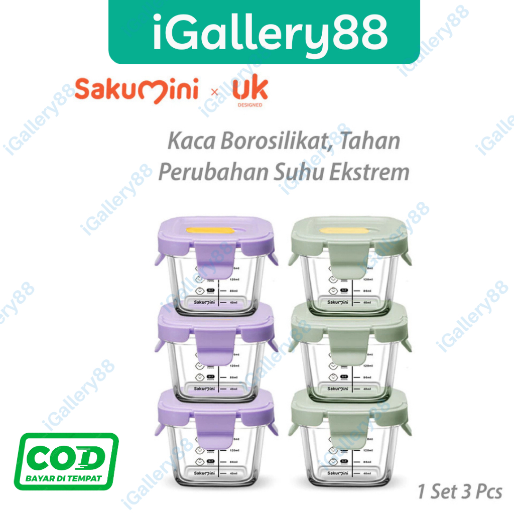 Jual Sakumini Glass Food Container 3in1 Storage Jar Bowl Wadah Gelas ...