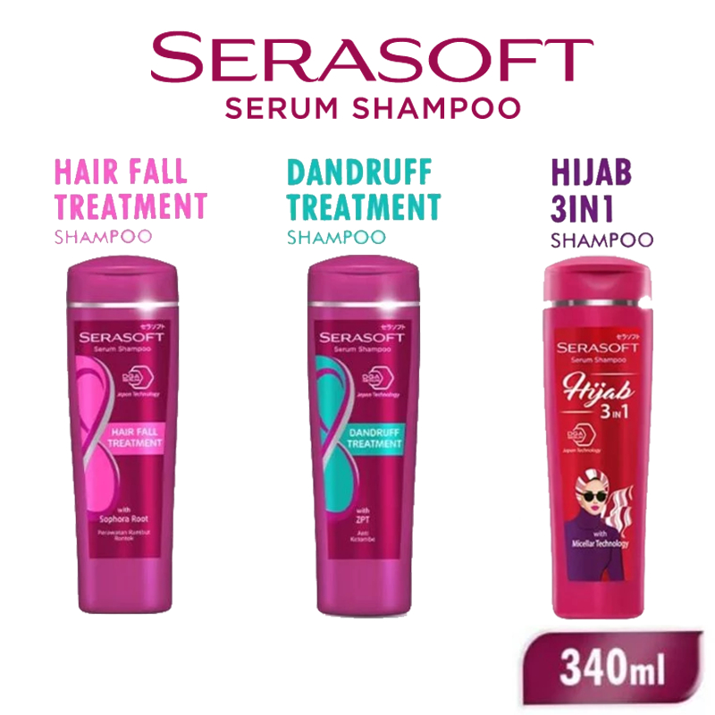Jual SERASOFT Serum Shampoo Anti Dandruff / Anti Hairfall / Hijab 340ml ...