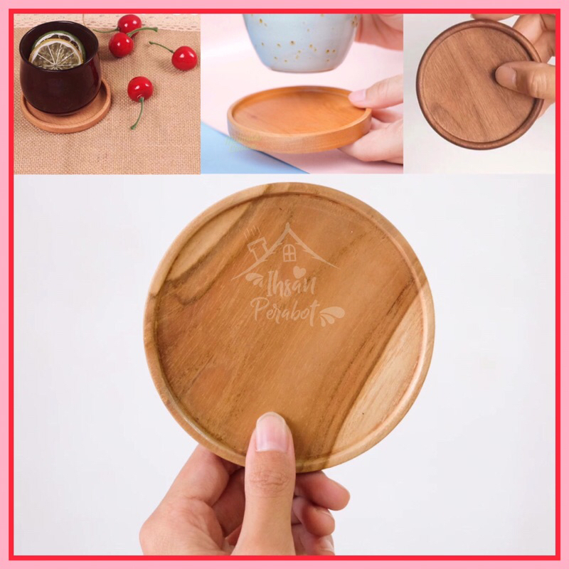 Jual Tatakan Gelas Kayu Bulat 10cm / Coaster Kayu / Alas Gelas Anti ...