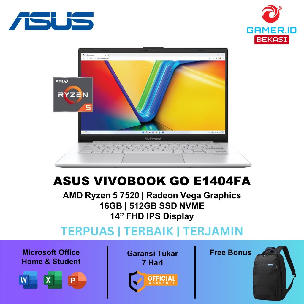 Jual Asus Vivobook Go 14 E1404FA Ryzen 5 7520 16GB 512GB W11 + OHS 14 ...