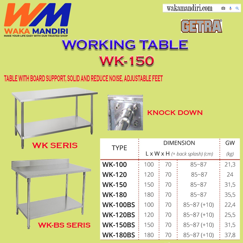 Jual Meja Dapur Stainless / S/S Working Table Getra WK-150/ Meja WK 150 ...