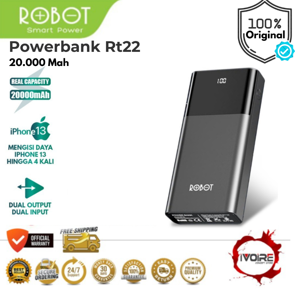 Jual PowerBank ROBOT 20000mah RT22 Dual Port Input & Output Original ...