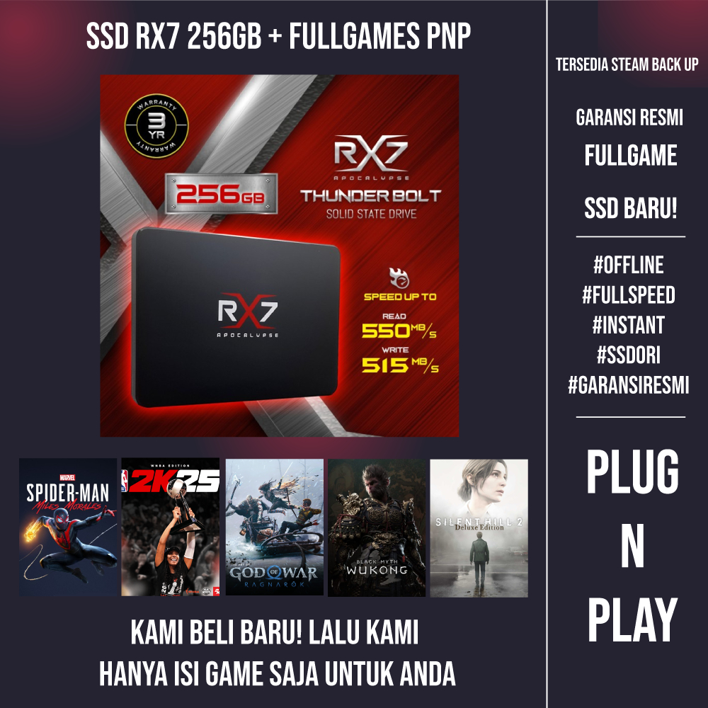 Jual SSD RX7 256GB + FULL GAME PNP GARANSI RESMI 3THN | SSD FULL GAME ...