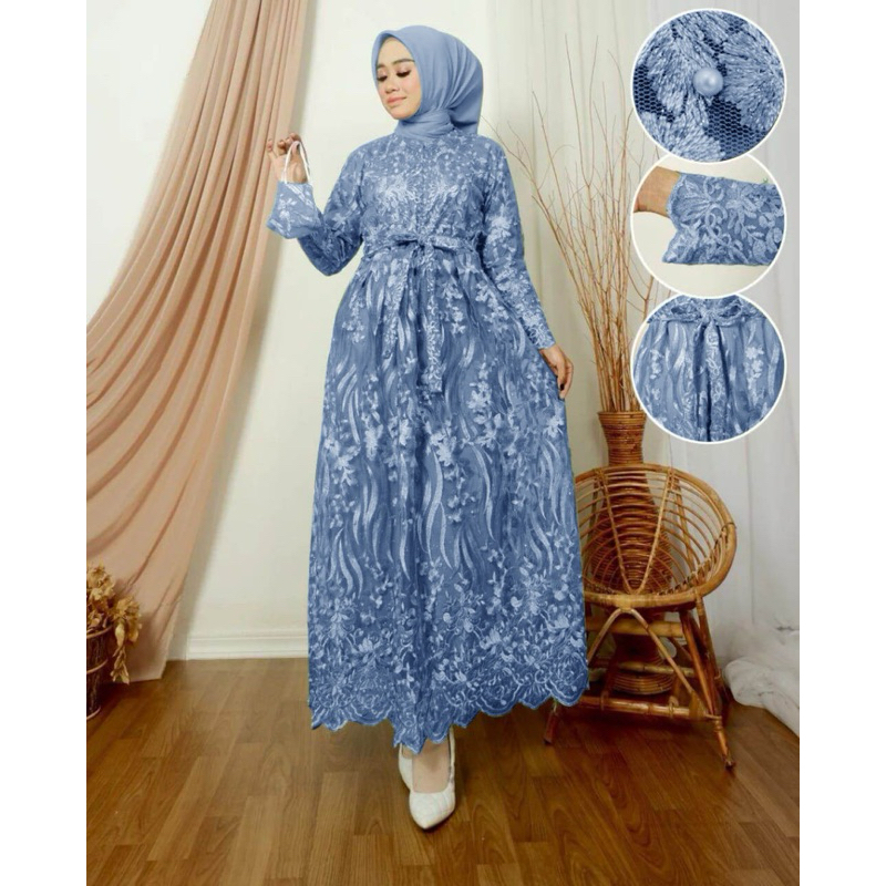 Jual MAXI LESYA (M L XL XXL XXXL) Maxi Dress Brukat Tile Premium Full Depan Belakang GAMIS PESTA ...