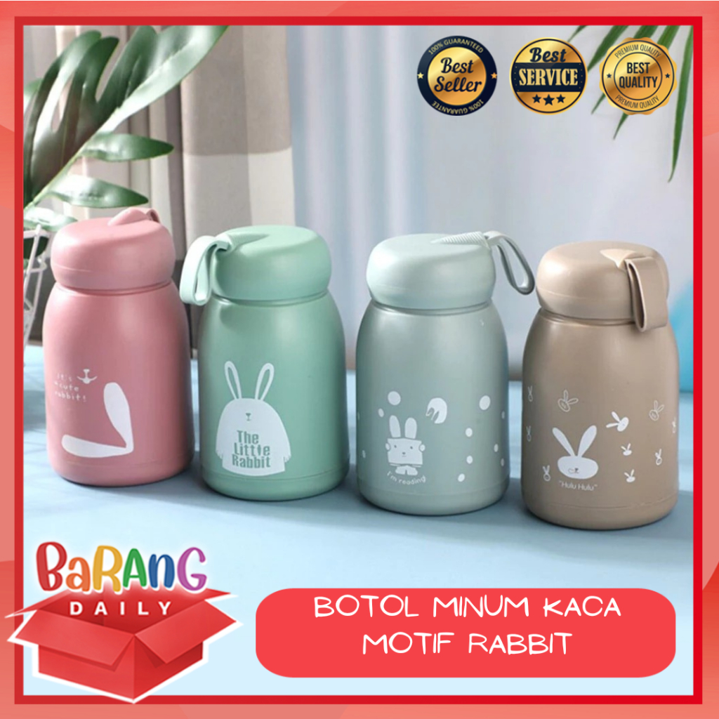 Jual BOTOL MINUM KACA MOTIF KELINCI RABBIT BOTOL SIMPLE MINIMALIS WARNA ...
