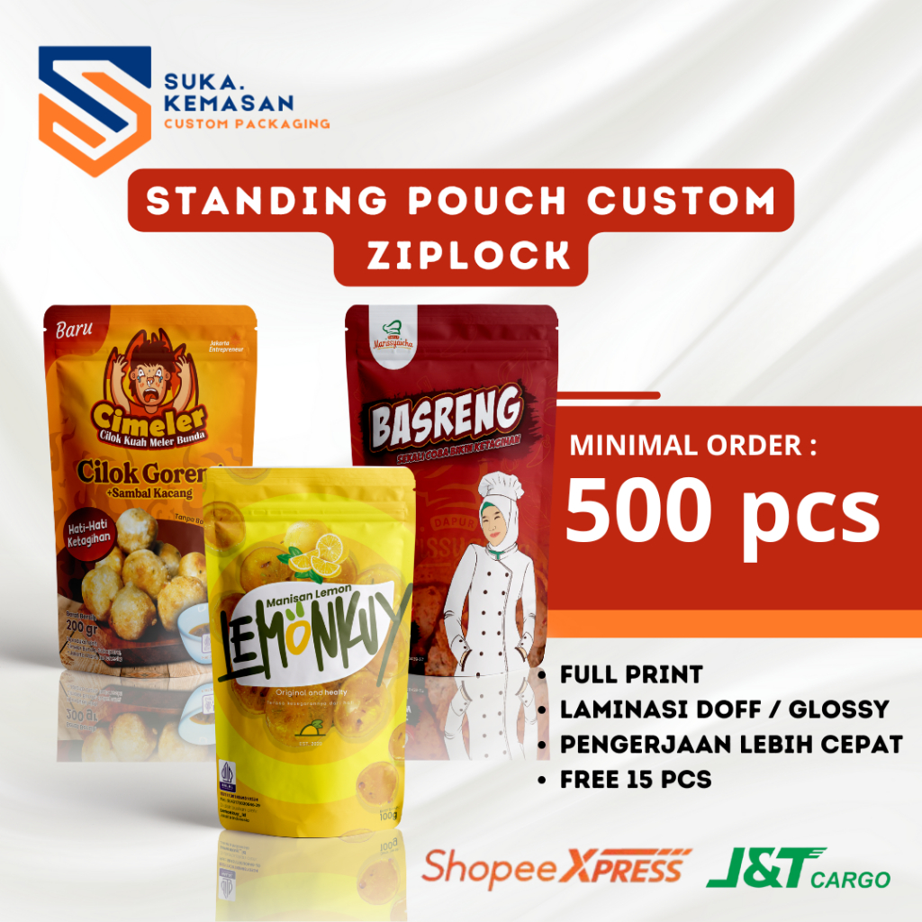 Jual STANDING POUCH CUSTOM ZIPPER/ZIPLOCK MIN 500 PCS SEMUA UKURAN ...