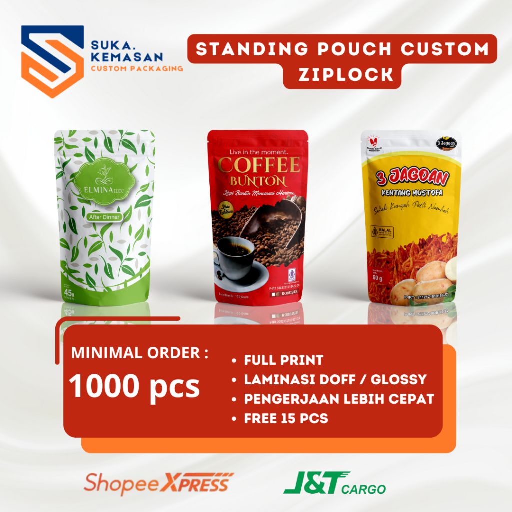 Jual STANDING POUCH CUSTOM ZIPPER/ZIPLOCK MIN 1000 PCS SEMUA UKURAN ...