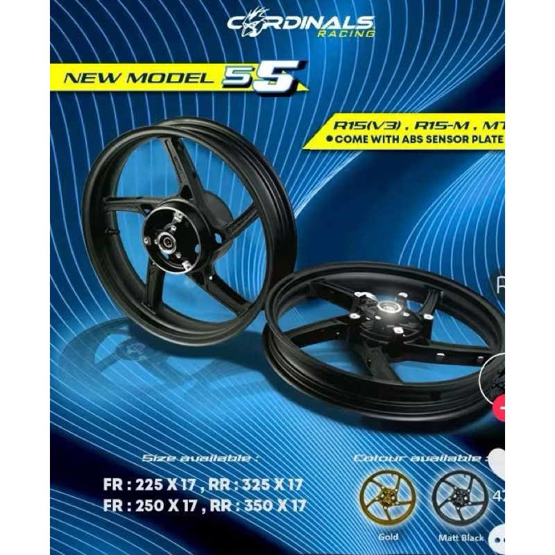 Jual Velg R15M/R15V3/MT-15 SPORT RIM S5 MATT BLACK (FR-225 X 17 / RR ...