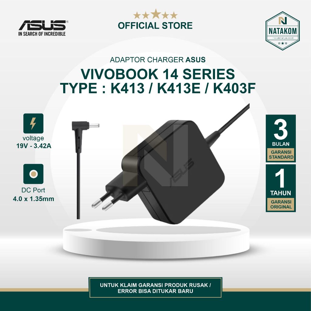 Jual ADAPTOR CHARGER ORIGINAL ASUS VIVOBOOK 14 K413 K413E K403F 3.42A 65W | Shopee Indonesia