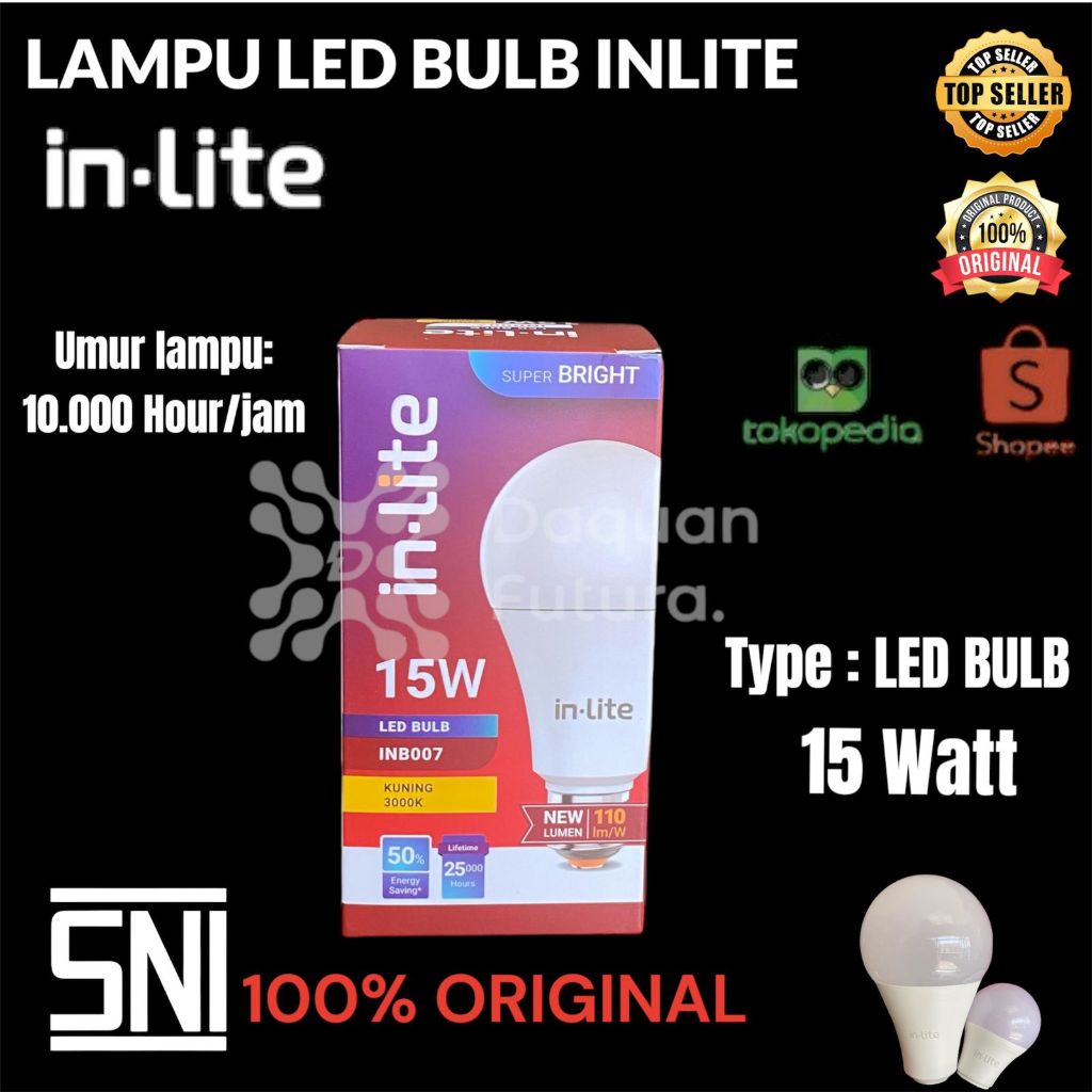 Jual LAMPU LED BULB INLITE GARANSI 15W WARM WHITE 65000K | Shopee Indonesia