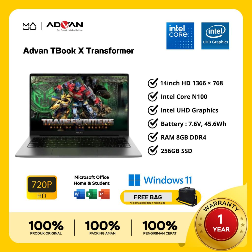 Jual Laptop Advan TBOOK X TRANSFORMER 14 inch Intel N100 4GB / 128GB ...