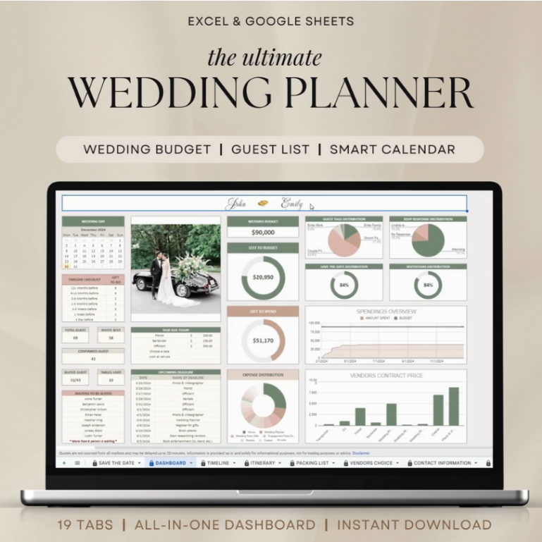Jual Wedding Planner Spreadsheet Wedding Budget Tracker Wedding ...