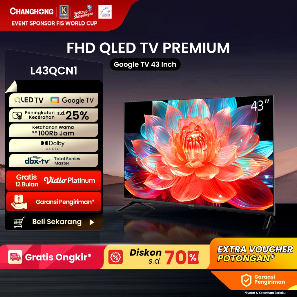 Jual Changhong QLED TV 43 inch FHD Dolby Audio Netflix Youtube ...