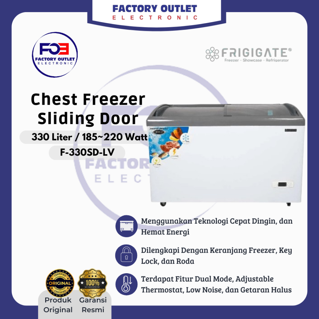 Jual FRIGIGATE F-330SD-LV F 330SD LV Chest Freezer Pembeku Glass ...