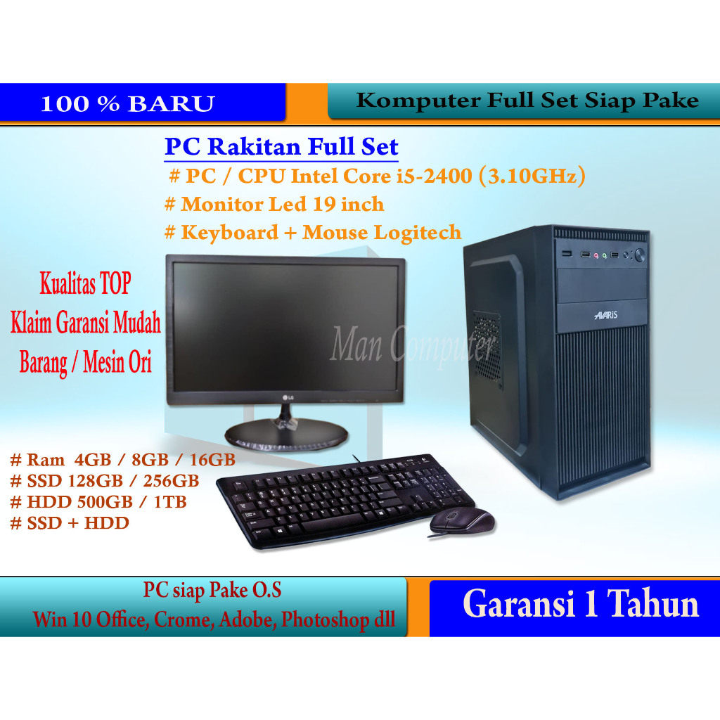 Jual Paket Lengkap PC Core i5 2400 + Monitor 19 inch + Keyboard Logtch ...