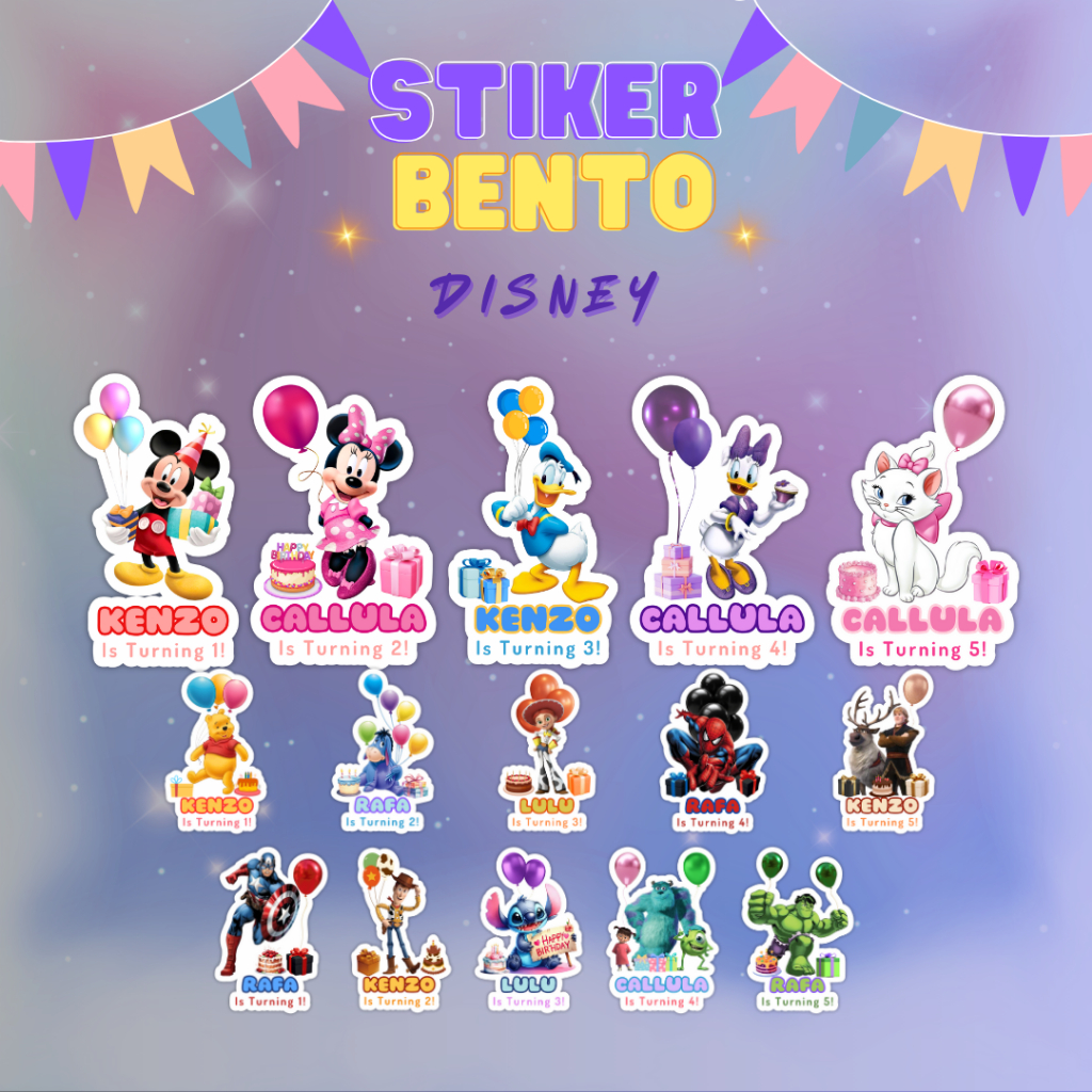 Jual [Disney] Cetak Sticker Bento Happy Birthday Custom Sticker Bento ...