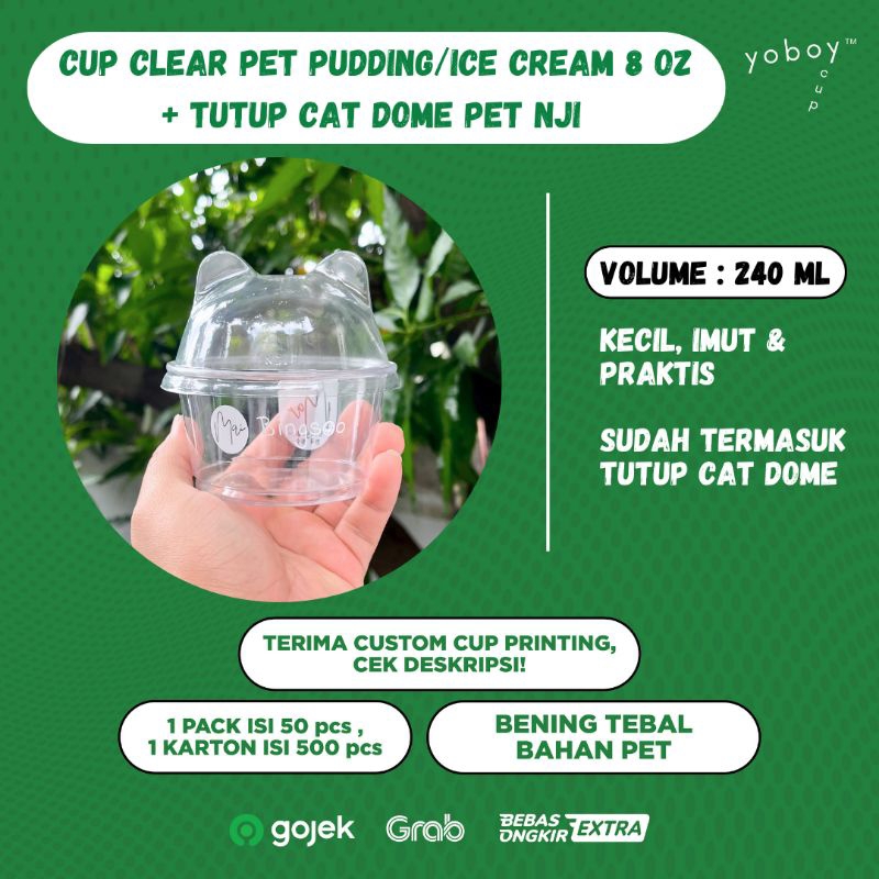 Jual CUP PUDDING/ICE CREAM PET 8oz + DOME LID CAT PET (HANYA POLOSAN ...