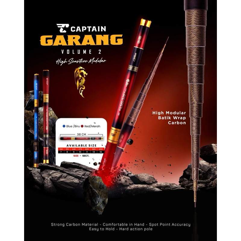 Jual Tegek Pancing Captain Carbon Captain GARANG Gen 2, Ruas Ulir Motif ...