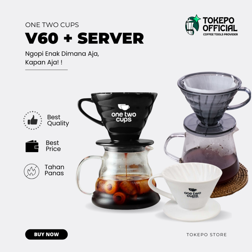 Jual One Two Cups V60 Dripper Set Coffee Server 400 ml Paket Lengkap Manual Home Brew | Shopee ...