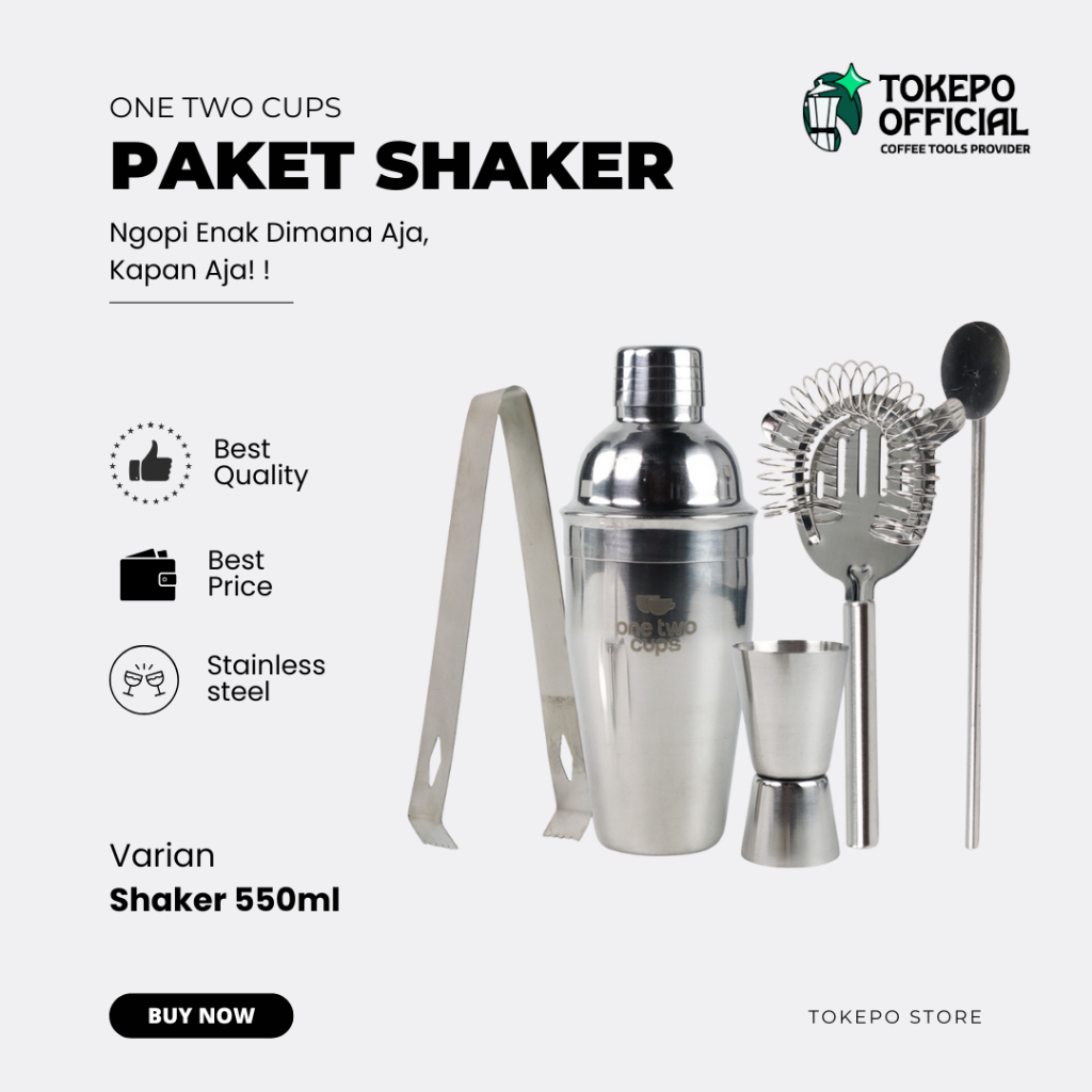 Jual Paket 3 Set Cocktail Shaker 550ml Bartender Stainless Steel All In One One Two Cups ...