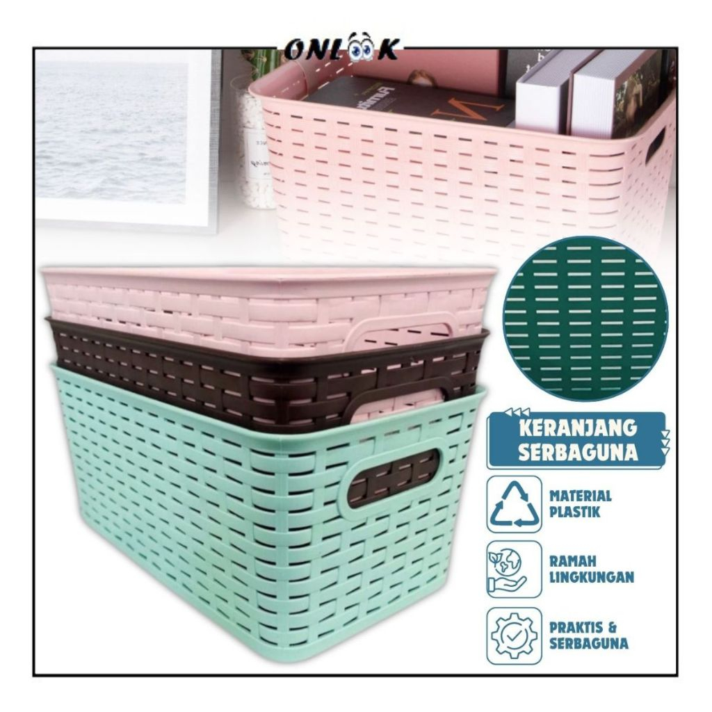 Jual Keranjang Anyam Bahan Plastik Serbaguna / Storage Organizer Box ...