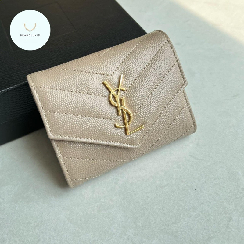 Jual YSL monogram trifold wallet in dark beige ghw 5cc+1 coin pocket+ ...