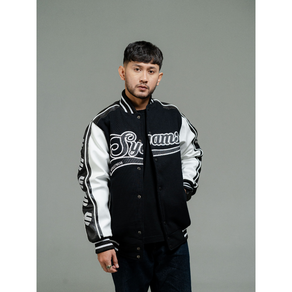 Jual Syams Wear Varsity Jacket Iconic Fushion Black White | Shopee ...