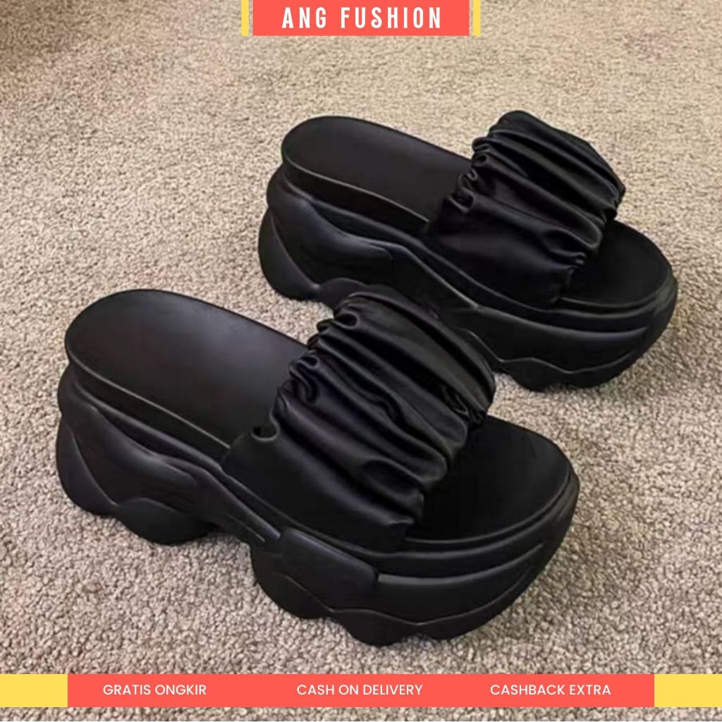 Jual ANG FUSHION Sendal Wedges Hak tebal Model Kokop Tali Kerut B 518 ...