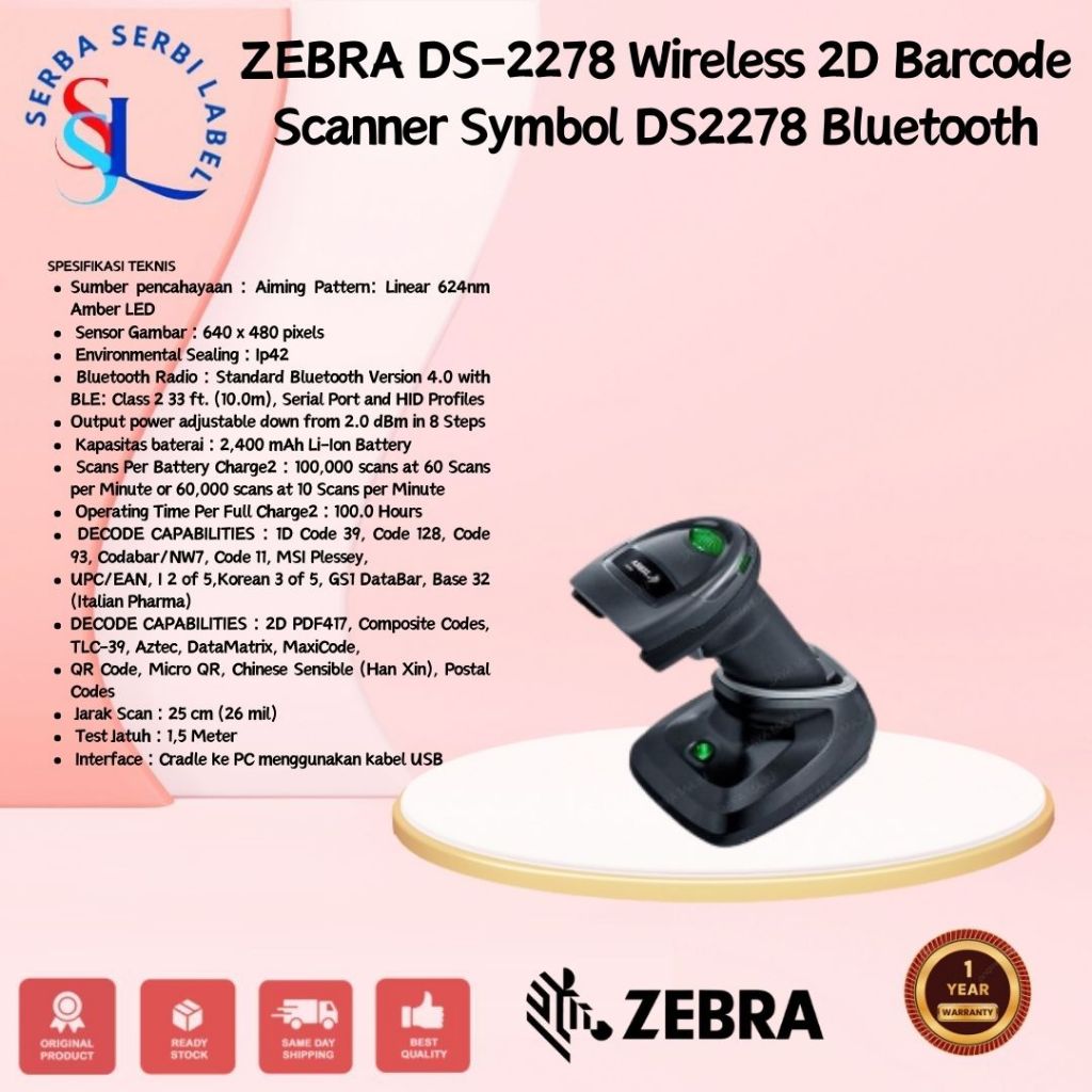 Jual ZEBRA DS-2278 Wireless 2D BarcodeScannerSymbol DS2278 Bluetooth ...