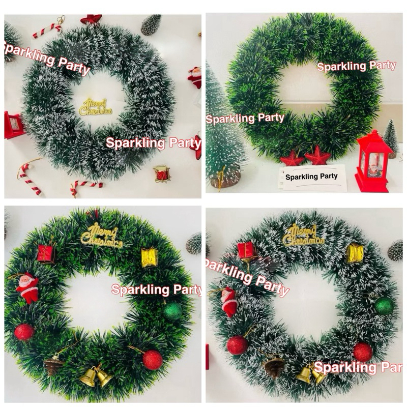 Jual Krans natal ring/paket set krans natal hijau salju/hiasan natal ...