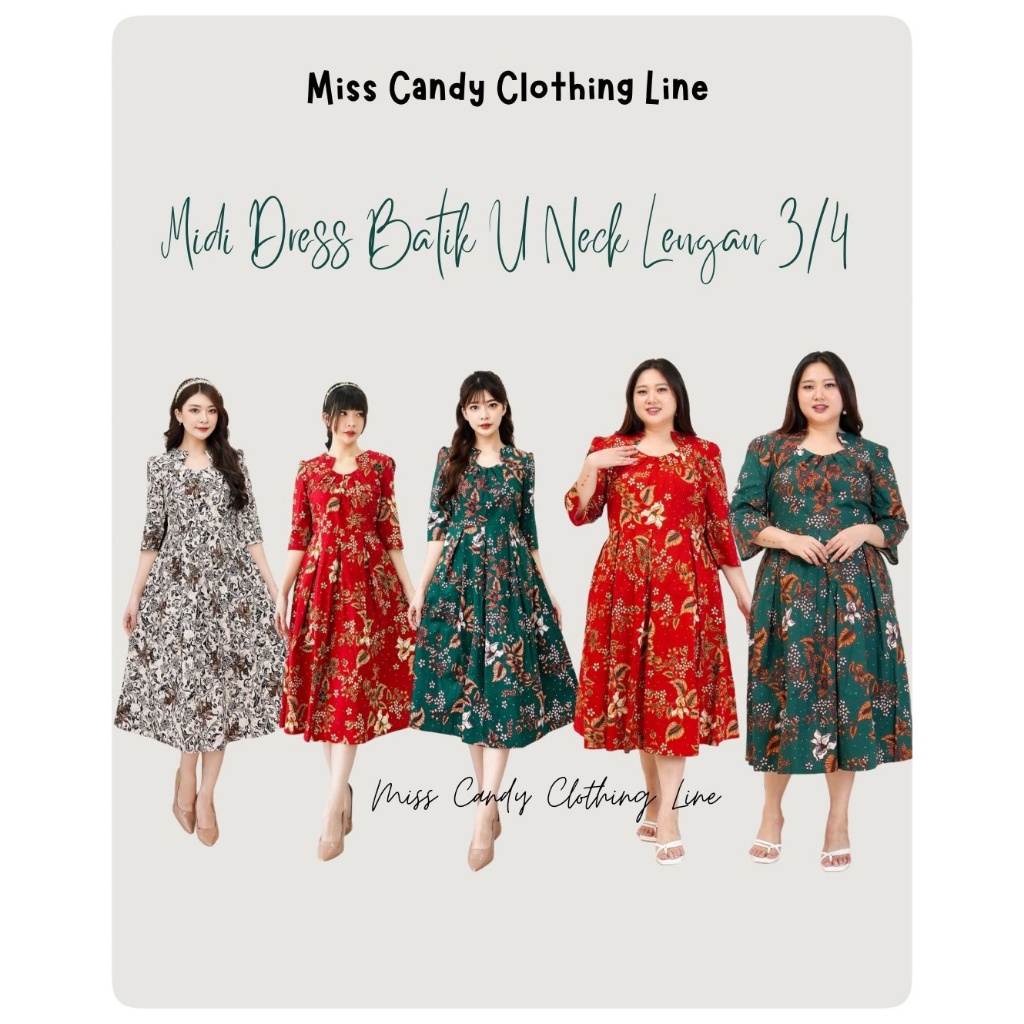 Jual Midi Dress Batik Natal Merah Hijau Modern U Neck Model A - Line ...
