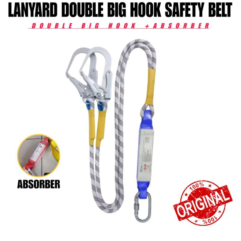 Jual LANYARD ABSORBER DOUBLE BIG HOOK SAFETY BELT | TALI PENGAMAN PANJAT |BODY HARNESS DUA JEPIT ...