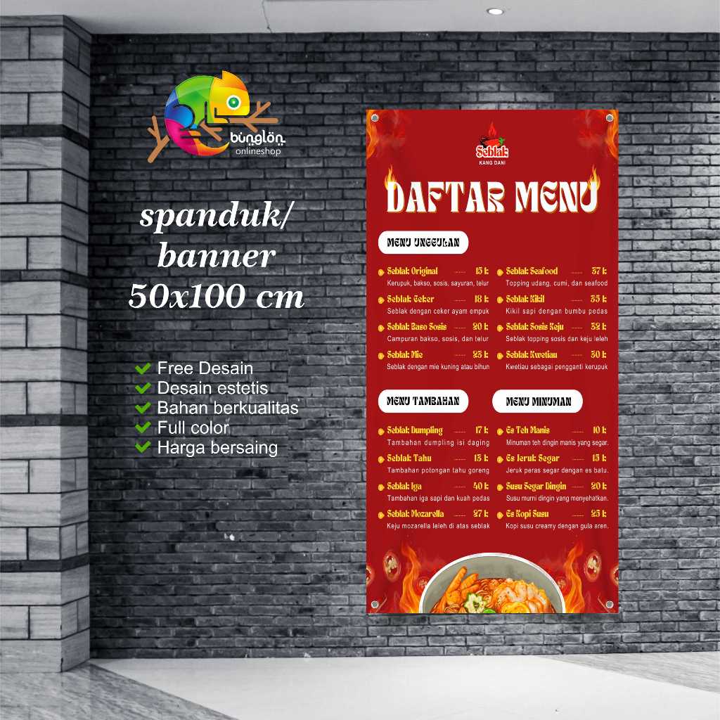 Jual Cetak Spanduk Banner Merah Membara Menu Seblak Promosi | Shopee ...