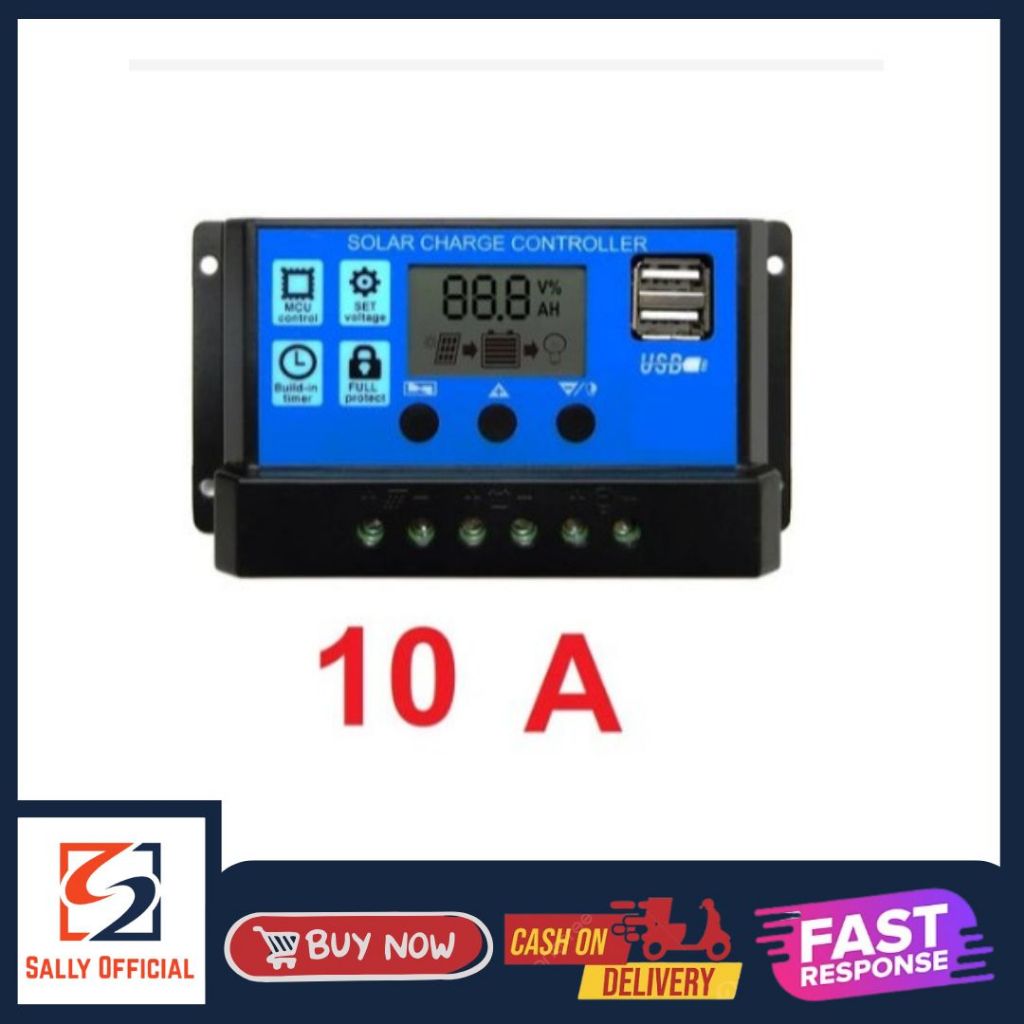 Jual Solar Charge Controller LCD LED Display Solar PWM 12V/24V 10A USB Panel Surya Charge ...