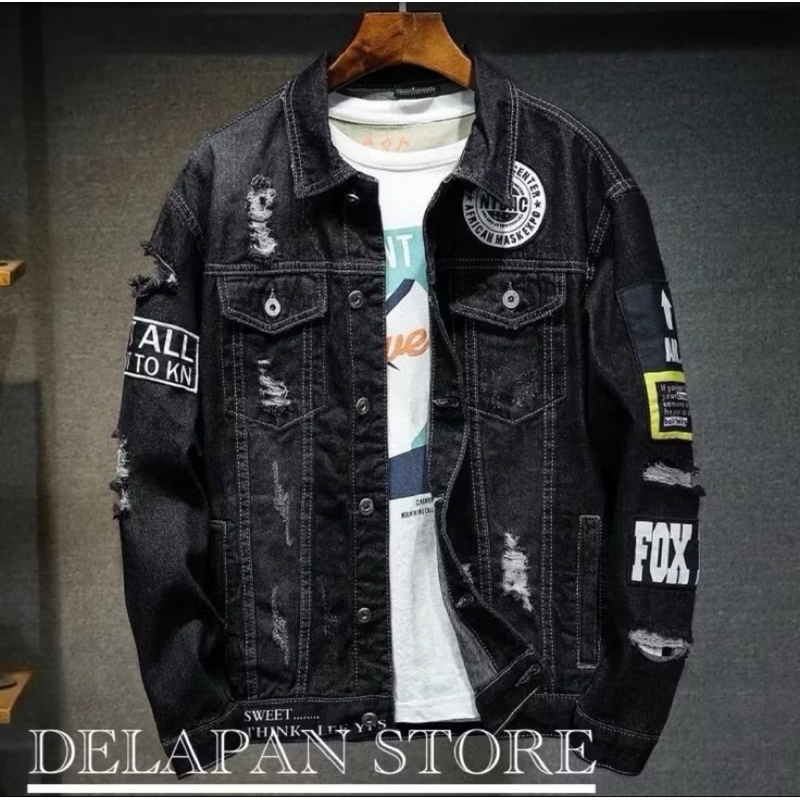 Jual JAKET DENIM HITAM FULL BORDIRAN EMBLEM PRIA CASUAL | Shopee Indonesia