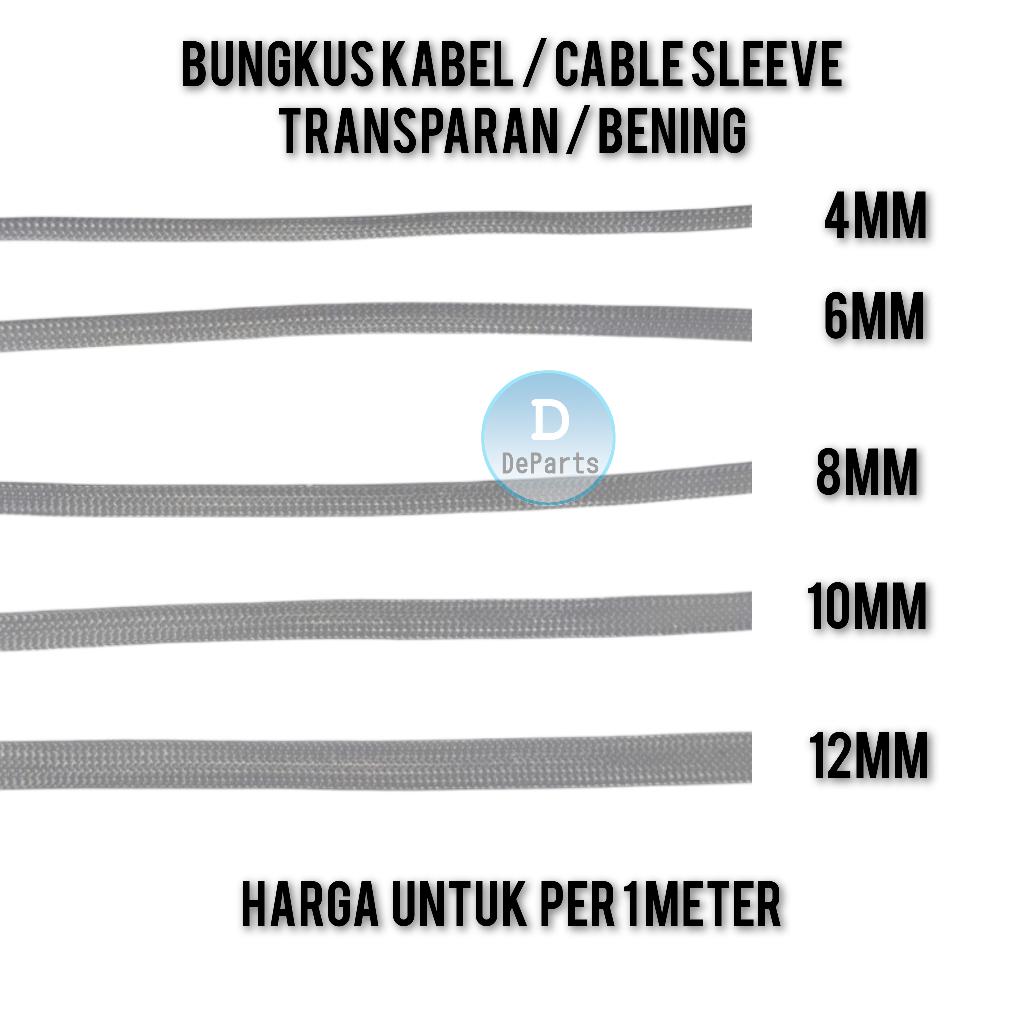 Jual [Per 1Meter] Braided Cable Sleeve - Sleeving Cable Bungkus Kabel - Transparan (Bening ...