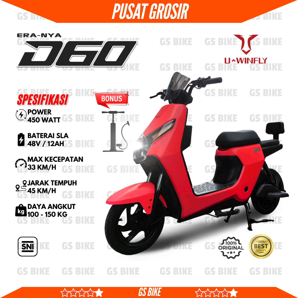 Jual SEPEDA LISTRIK UWINFLY D60/D70/M60 450 WATT BATERAI SLA ORIGINAL GARANSI RESMI | Shopee ...