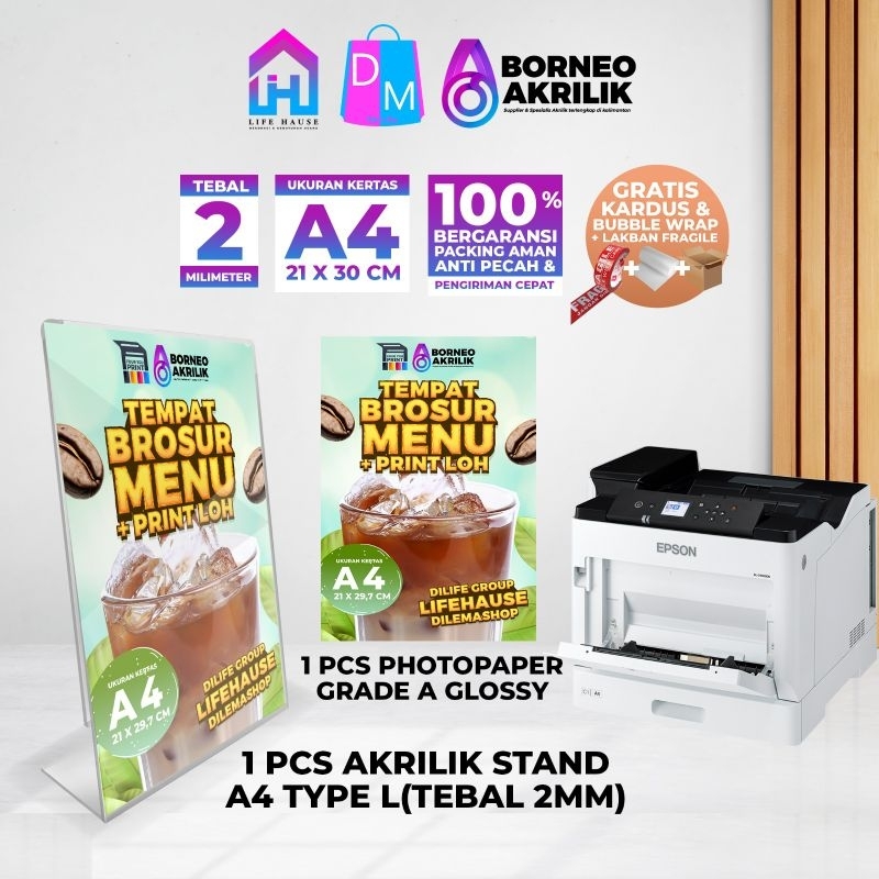 Jual Akrilik Stand A4 + Print Photo Paper 1 Pcs Wadah Brosur Akrilik ...