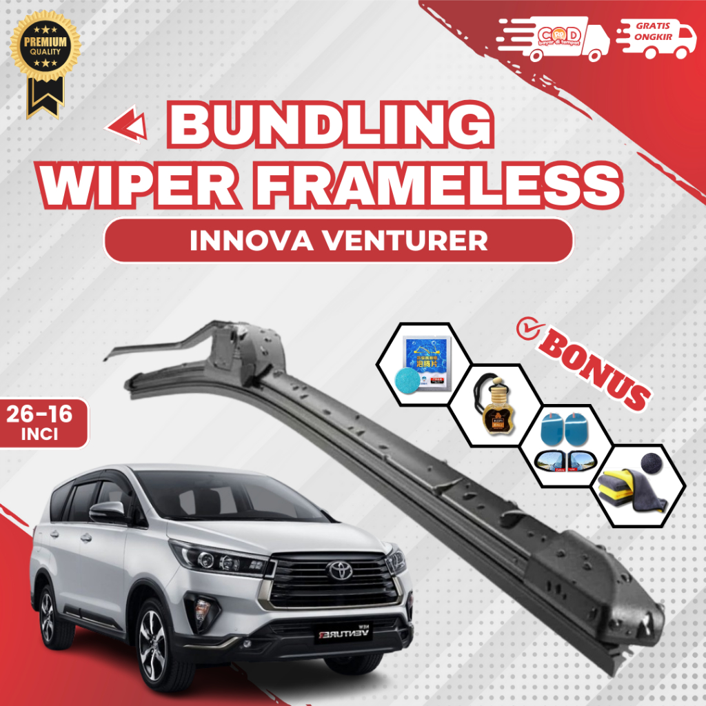 Jual Wiper Frameless Premium untuk Toyota Innova Venturer Ukuran 26-16 ...
