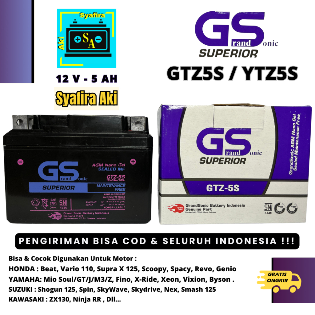 Jual AKI MOTOR MIO GT, MIO SOUL, X-RIDE, FINO, XEON GTZ5S GS MF | Shopee Indonesia