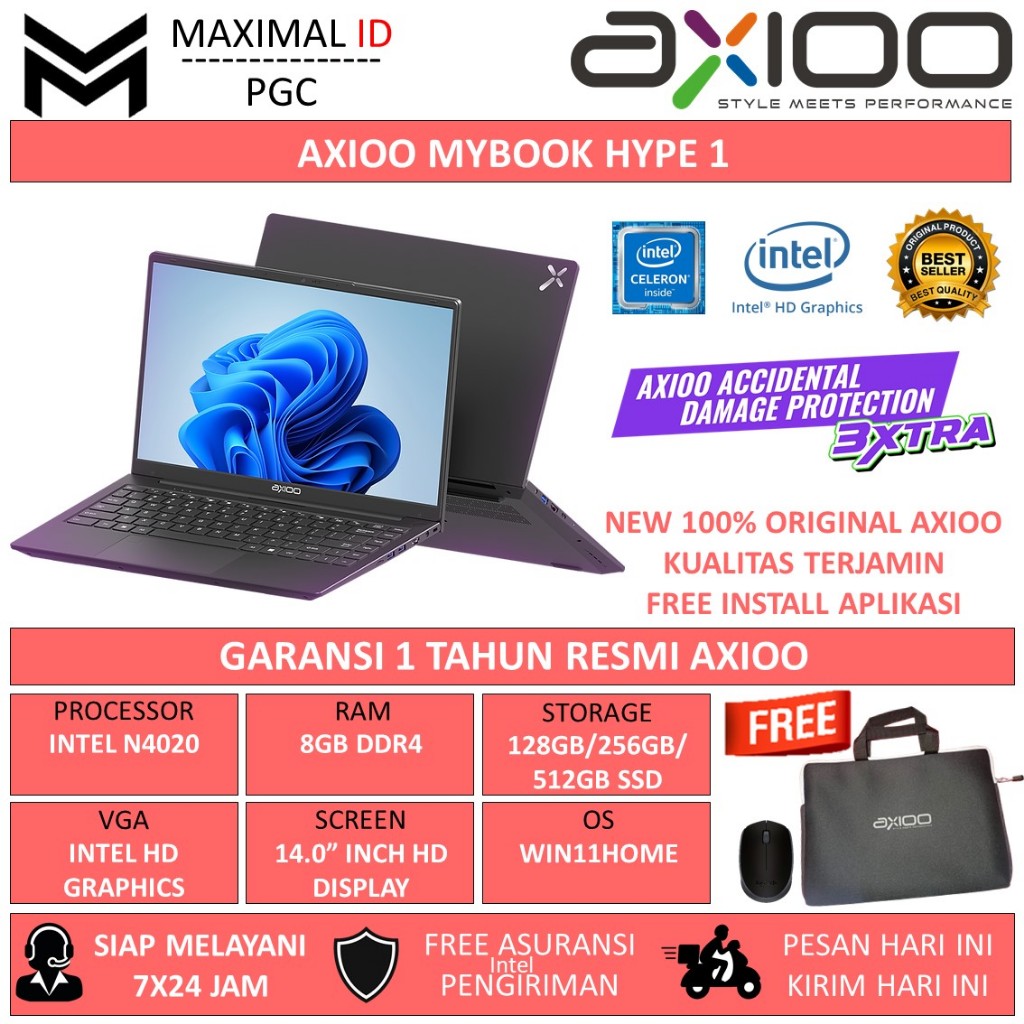 Jual Laptop Axioo Mybook Hype 1 Intel N4020 RAM 8GB 512GB SSD Windows11Home Resmi | Shopee Indonesia