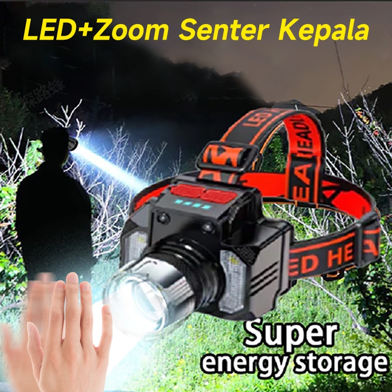 Jual LED Senter Kepala Depan Tahan Air Induksi Kepala Lampu Zoom Jarak Jauh Kepala Lampu ...