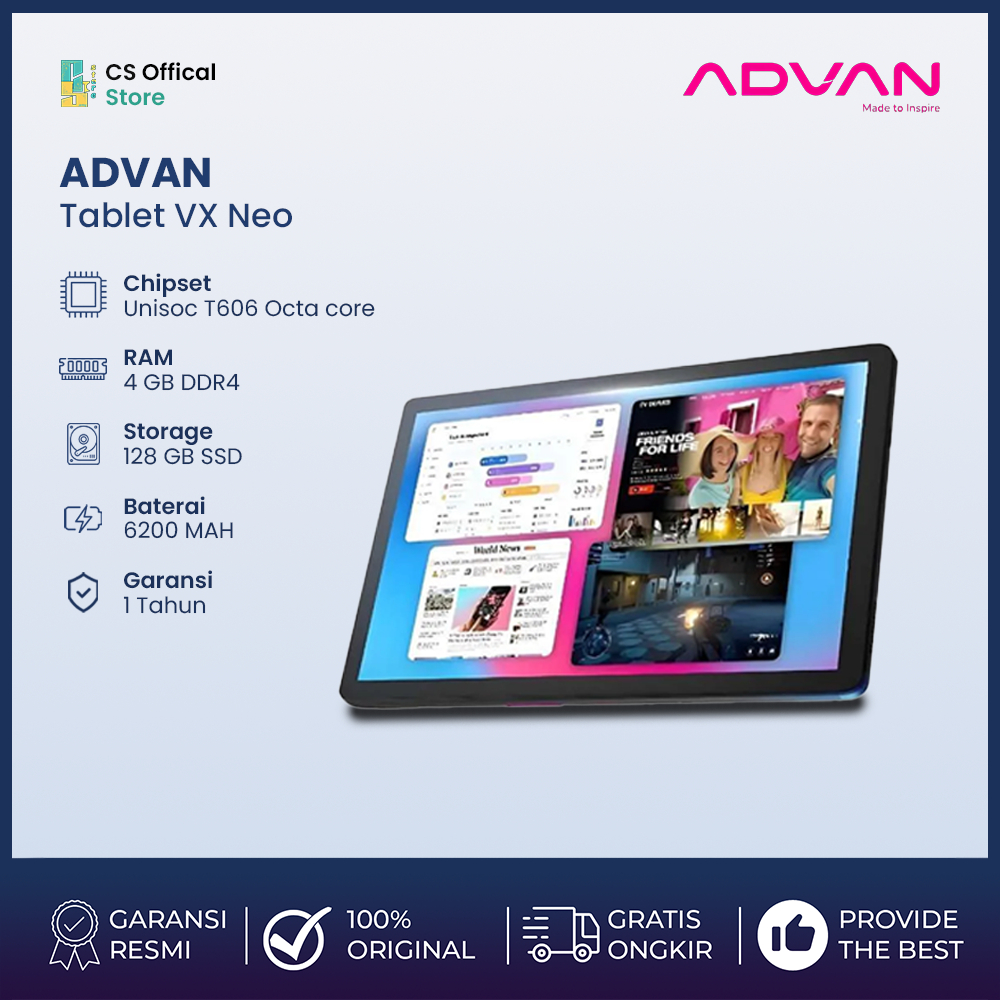 Jual ADVAN Tablet VX Neo (4GB/128GB) 10.1" IPS Screen Tablet Android 14 6200 mAh Dual Sim Card ...